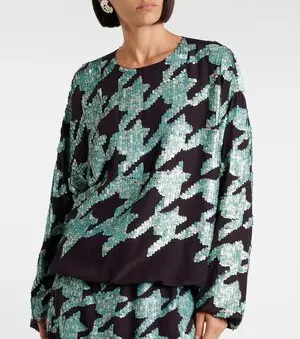 Dries Van Noten Sequined Houndstooth Silk Sweatshirt