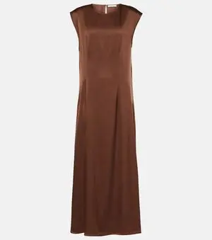 Asceno Rose Silk Satin Maxi Dress - Brown