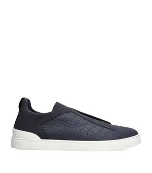 Zegna Crocodile Leather Triple Stitch Secondskin Sneakers - Blue
