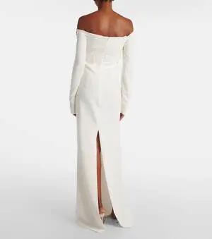 Costarellos Meline Embellished Crepe Gown - White