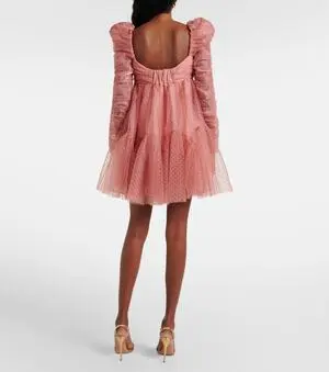 Zimmermann Ruched Point D'esprit Tulle Mini Dress