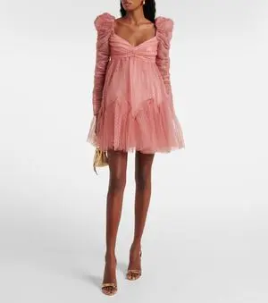 Zimmermann Ruched Point D'esprit Tulle Mini Dress