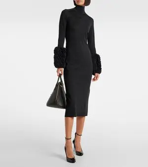 Alaïa Virgin Wool Midi Dress With Faux Shearling Trim