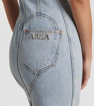 AREA Floral-appliqué Denim Midi Dress