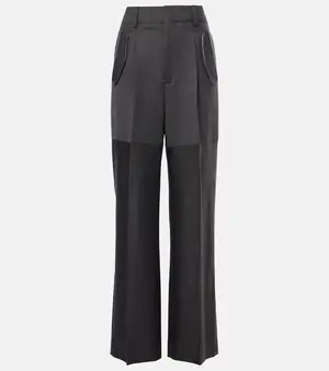 Victoria Beckham Paneled Wide-leg Wool Trousers - Black