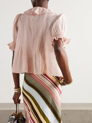 DÔEN Henri Lace-trimmed Ruffled Pintucked Organic Cotton-voile Blouse - Pink