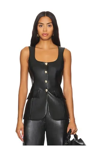 Amanda Uprichard Faux Leather Vest - Black