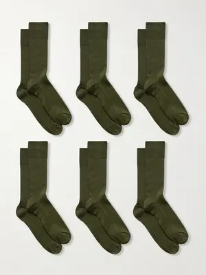 CDLP Set Of Six Ribbed Cotton-blend Socks - Green