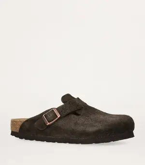 BIRKENSTOCK Suede Boston Clogs - Brown