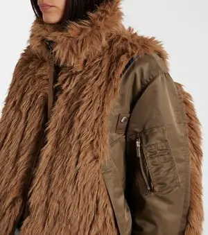 Sacai Faux Fur Trimmed Bomber Jacket