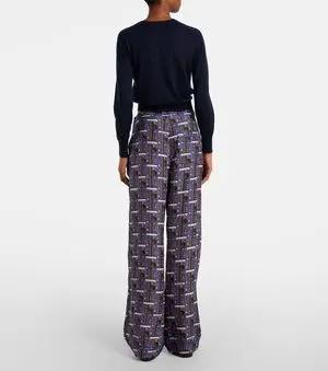 Burberry Checked Silk Straight-leg Trousers - Black