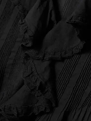 DÔEN Henri Ruffled Pintucked Organic Cotton-voile Top - Black