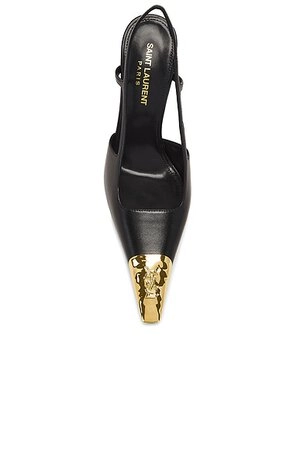 Saint Laurent Jeanne Slingback Pump With Gold-tone Cassandre Hardware - Nero
