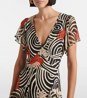 Rixo Evie Printed Silk Maxi Dress - White