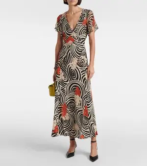 Rixo Evie Printed Silk Maxi Dress - White
