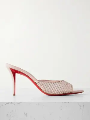 CHRISTIAN LOUBOUTIN Apostropha 80 Embellished Mesh And Leather Mules - Neutrals