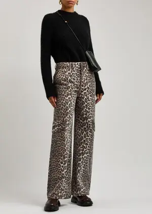 GANNI Printed Straight-leg Cargo Jeans - Brown/black