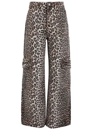 GANNI Ganni Printed Straight-Leg Cargo Jeans Leopard