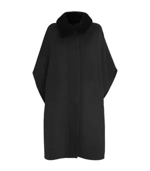 YVES SALOMON Wool-cashmere Fox Trim Cape Coat