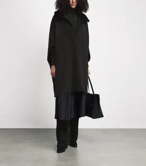 YVES SALOMON Wool-cashmere Fox Trim Cape Coat