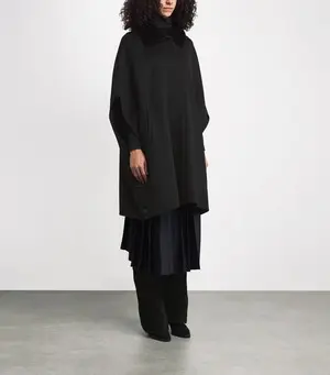 YVES SALOMON Wool-cashmere Fox Trim Cape Coat