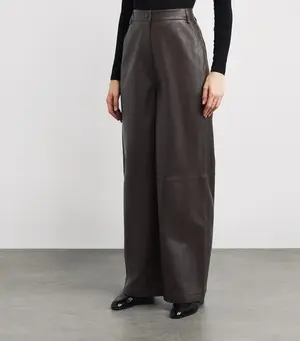 YVES SALOMON Lambskin Wide-leg Trousers - Beige