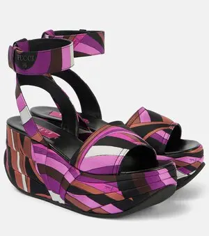 Emilio Pucci Satin Platform Sandals With Ankle Strap - Multicoloured