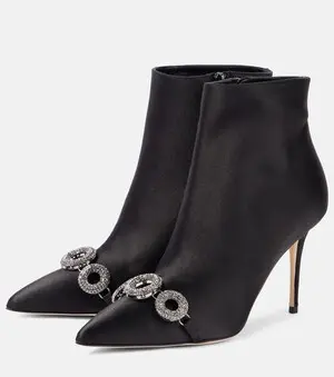 Manolo Blahnik Embellished Satin Ankle Boots