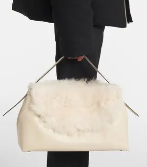 TOTEME T-lock Large Shearling-trimmed Shoulder Bag