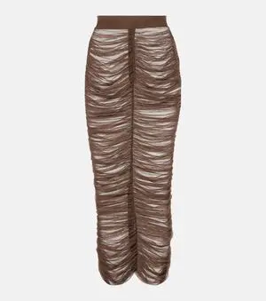 Alex Perry Ruched Mesh Midi Skirt - Brown
