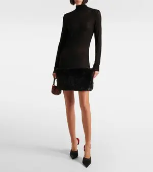 Magda Butrym Sheer Faux Fur-trimmed Mini Dress In Ivory Glow