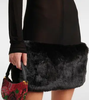 Magda Butrym Sheer Faux Fur-trimmed Mini Dress In Ivory Glow