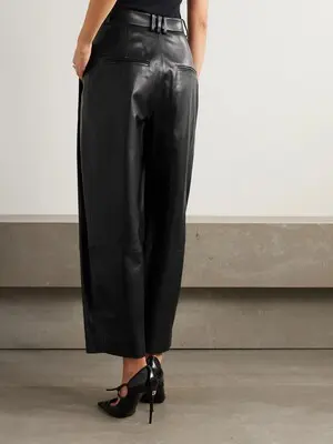 Balmain Cropped Pleated Leather Wide-leg Trousers