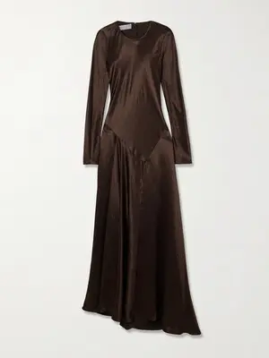 ABADIA Yara Paneled Hammered-satin Maxi Dress - Brown