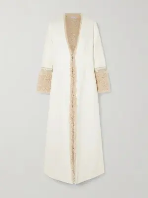 ABADIA Naila Faux Shearling-lined Embellished Cotton-blend Coat