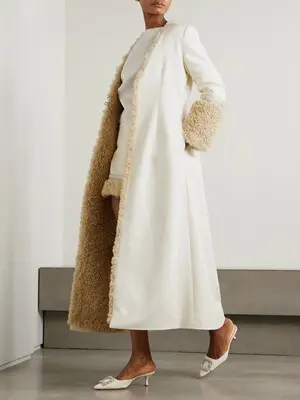 ABADIA Naila Faux Shearling-lined Embellished Cotton-blend Coat