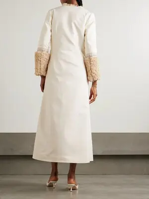ABADIA Naila Faux Shearling-lined Embellished Cotton-blend Coat