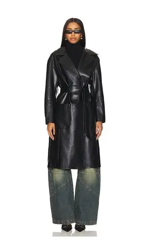 ALL THE WAYS Claire Faux Leather Trench Coat - Black
