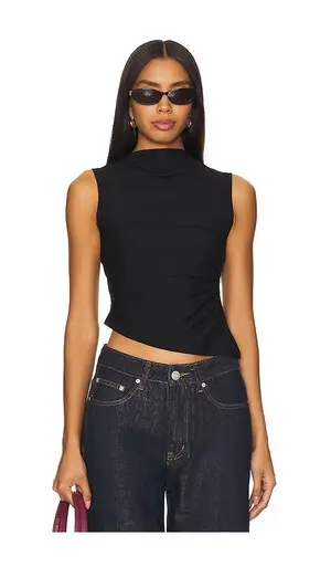 THE LINE BY K Selma Mockneck Ruched Tank Top - Black