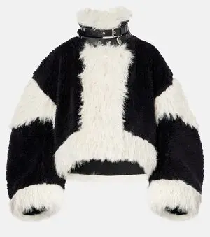 Sacai Oversized Faux Fur-trimmed Wool Jacket - Black