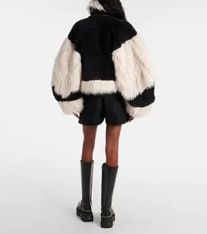 Sacai Oversized Faux Fur-trimmed Wool Jacket
