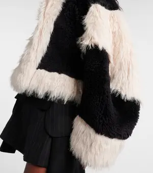 Sacai Oversized Faux Fur-trimmed Wool Jacket