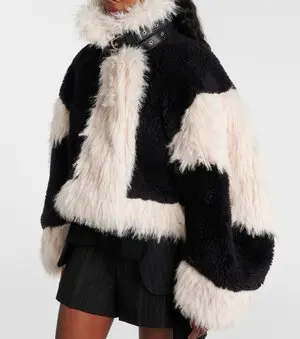 Sacai Oversized Faux Fur-trimmed Wool Jacket
