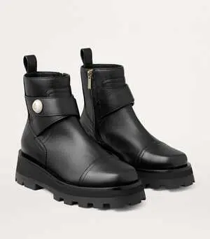 JIMMY CHOO Meena Leather Ankle Boots With Monogram Embellishment - Black