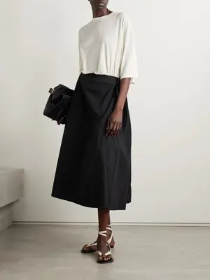 THE ROW Fleur Pleated Cotton-poplin Midi Skirt
