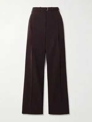 Co Belted Pleated Wool Wide-leg Trousers - Brown