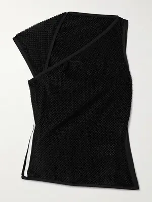 ADIDAS ORIGINALS Y-3 Asymmetric Striped Stretch Jersey-trimmed Brushed Recycled-mesh Tank - Black