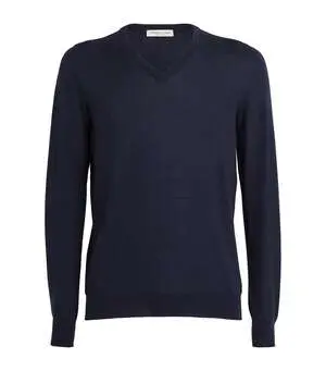 Johnstons Of Elgin Superfine Cashmere V-neck Sweater - Navy