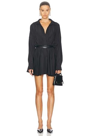 Norma Kamali Super Oversized Boyfriend Shirt Flared Mini Dress - Black