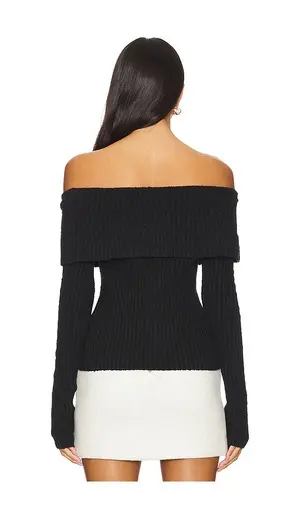 Majorelle Corina Off-the-shoulder Ribbed Knit Sweater With Rosette Detail